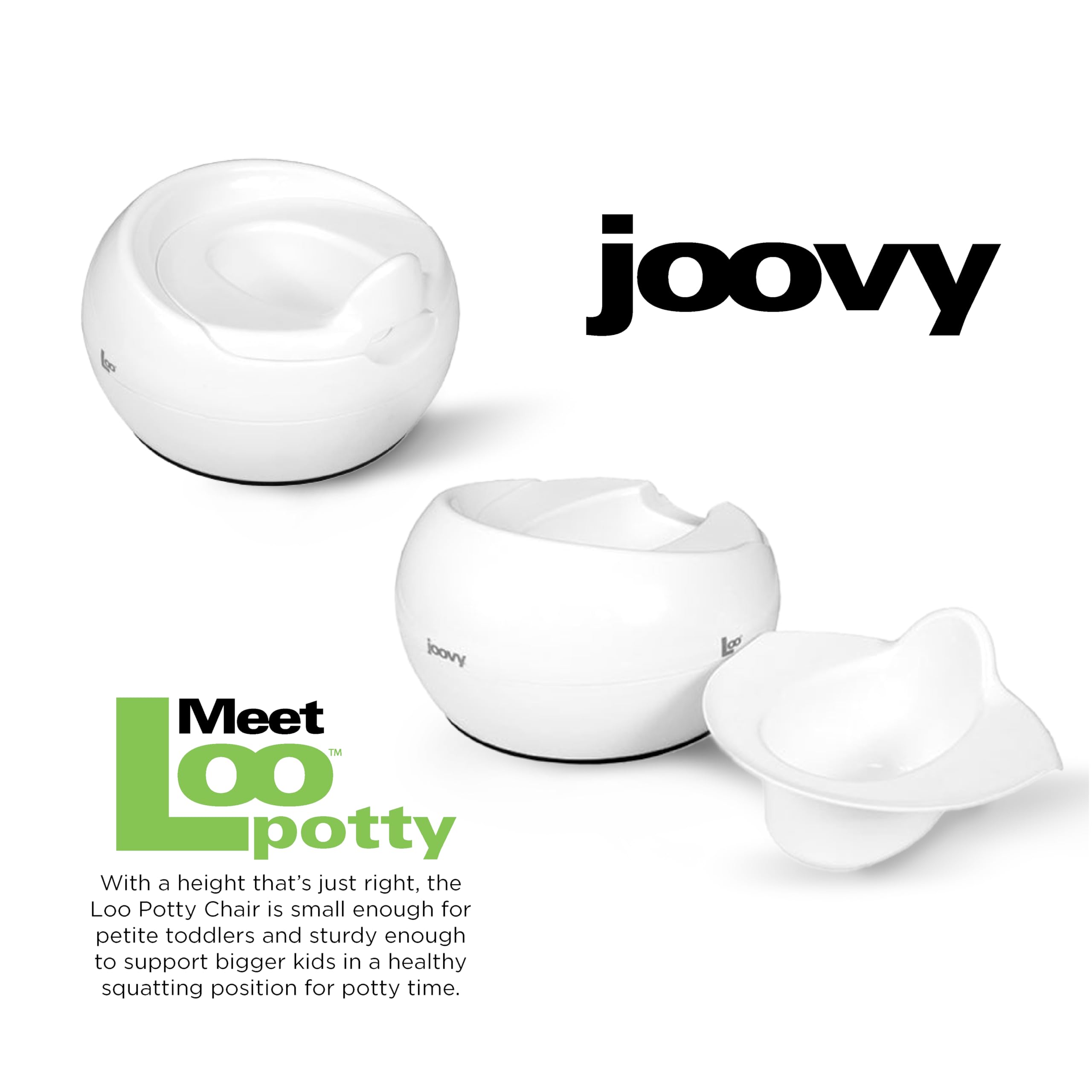Joovy Loo Potty Training Toilet Featuring Splash Guard, Removable Inner Bowl, Non-Slip Base, and Low Anti-Tipping Profile - BPA, PVC & Phthalate Free - White