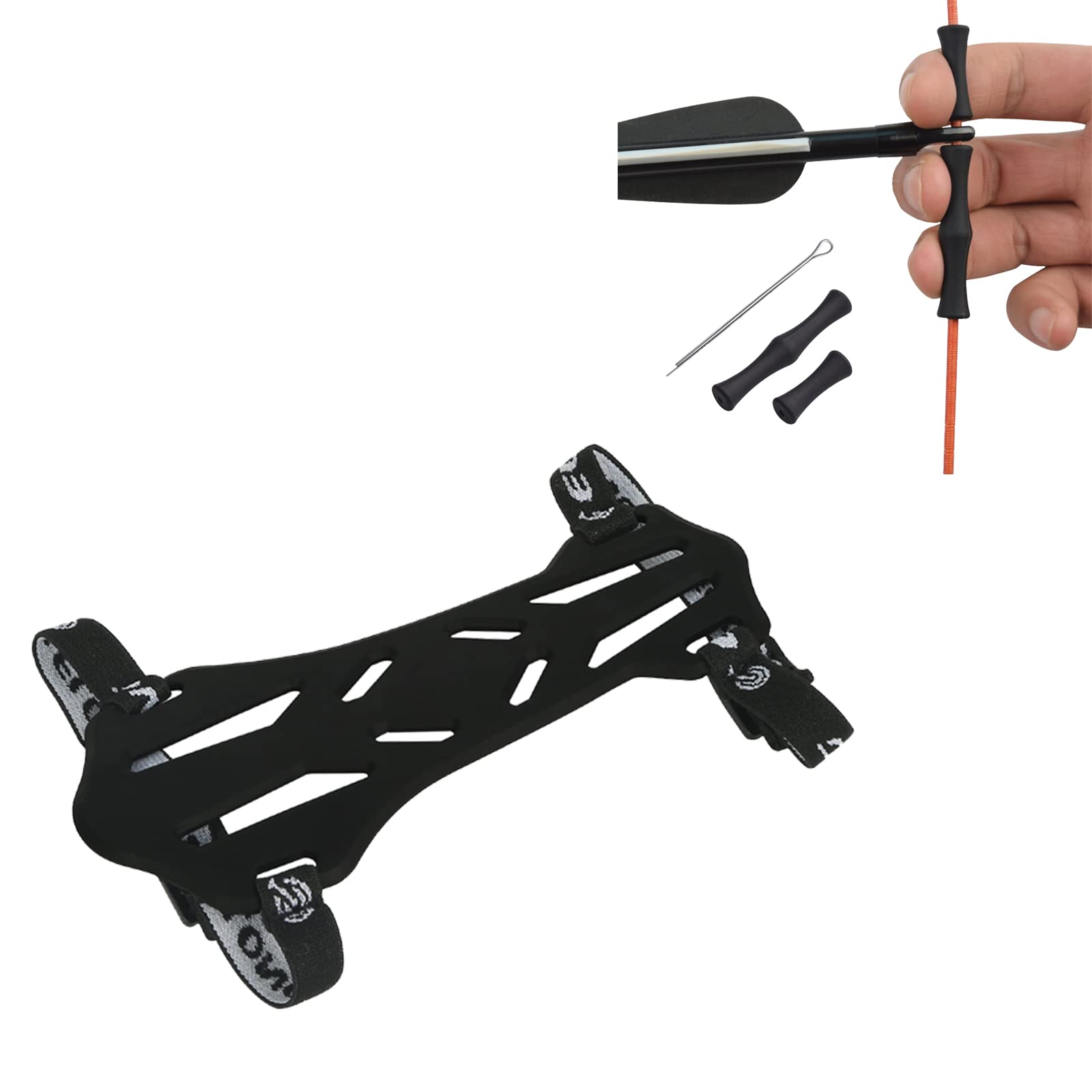 Archery Forearm Guard Rubber Youth Armguard Adjustable,Arm Guards and Bow String Finger Savers Set,Black