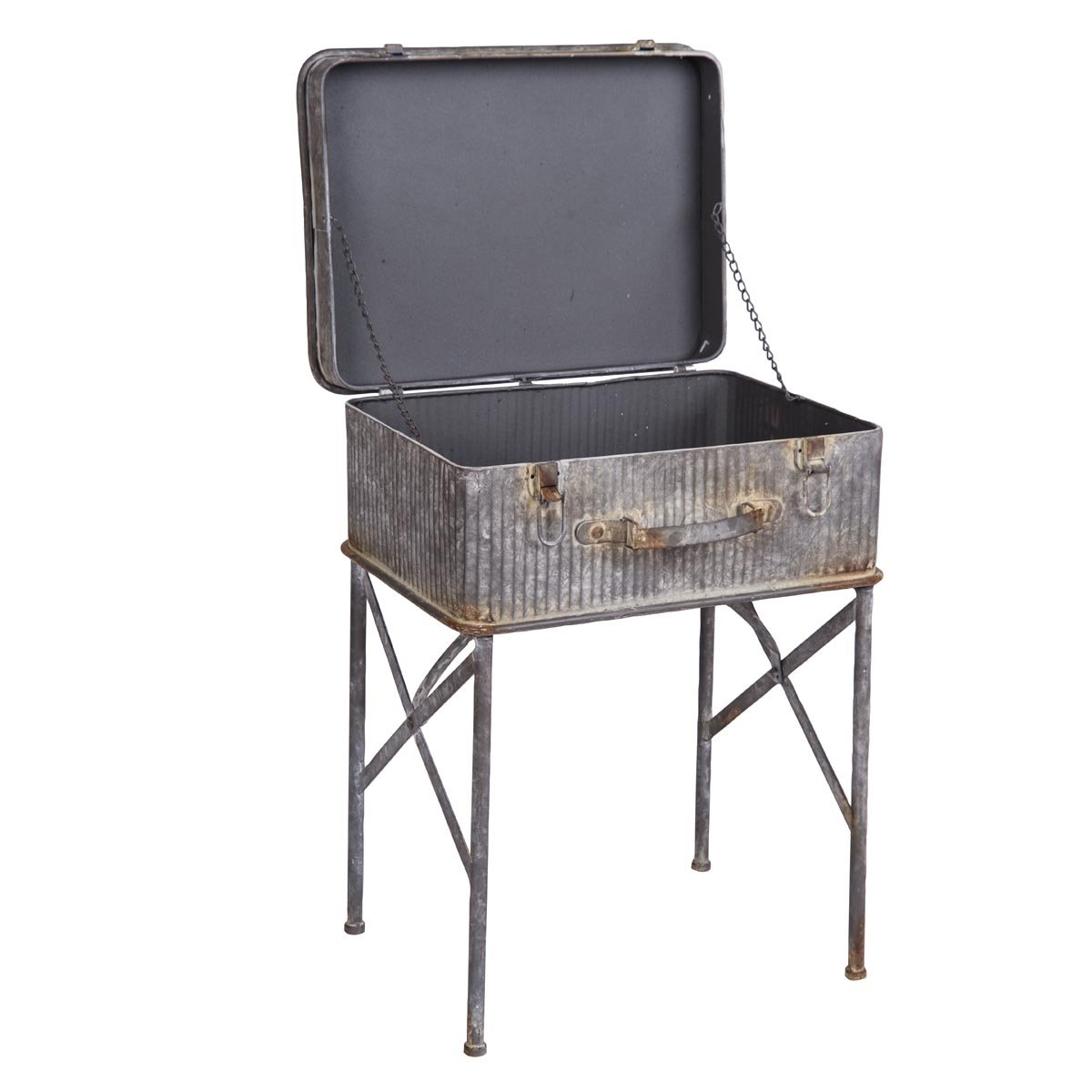 Foreside Home & Garden FFUT01339 Distressed Metal Suitcase Side/End Table