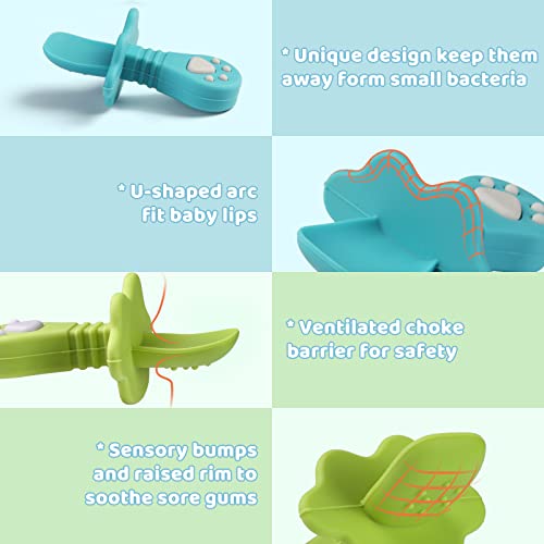 Baby Spoons - First Stage Toddler Utensils - Baby Led Weaning Spoons - Food Grade Soft Silicone Anti-Choke, Self Feeding Set