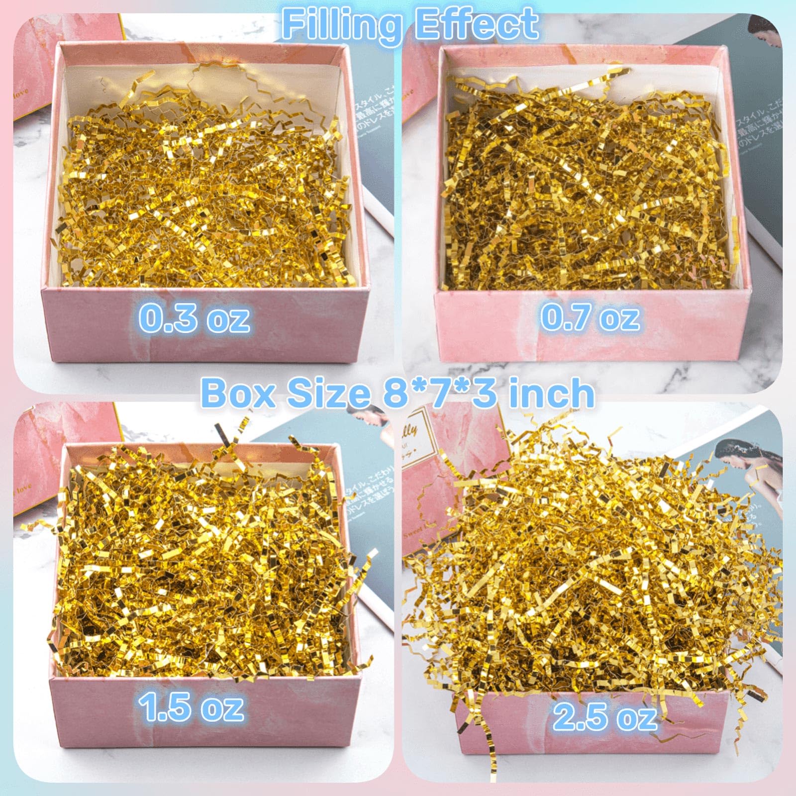 Caleihd Crinkle Cut Paper Shred Filler 1LB Shredded Paper for Gift Box Baskets Wrapping and Filling (Gold)