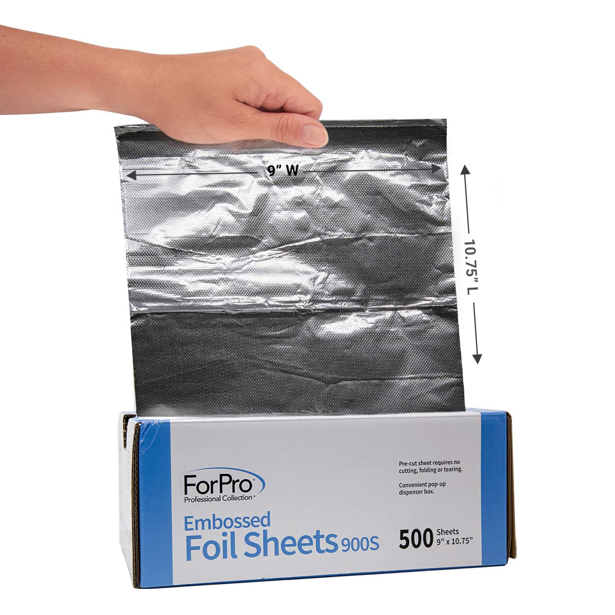 ForPro Professional Collection Embossed Foil Sheets 900S, Aluminum Foil, PopUp Dispenser for Hair Color Application and Highlighting, Food Safe, 9β W x 10.75β L, 500 Count
