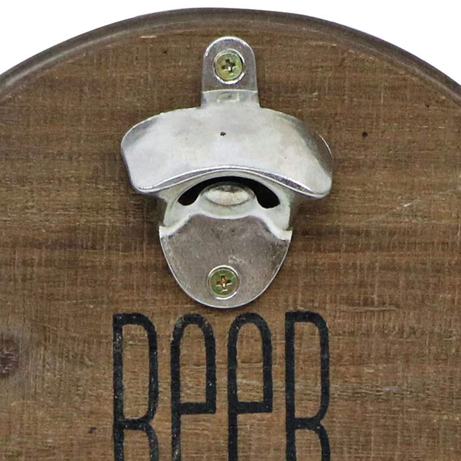 Foreside Home and Garden Rustic Wood Wall Mount Beer Bottle Opener with Metal Basket, Brown