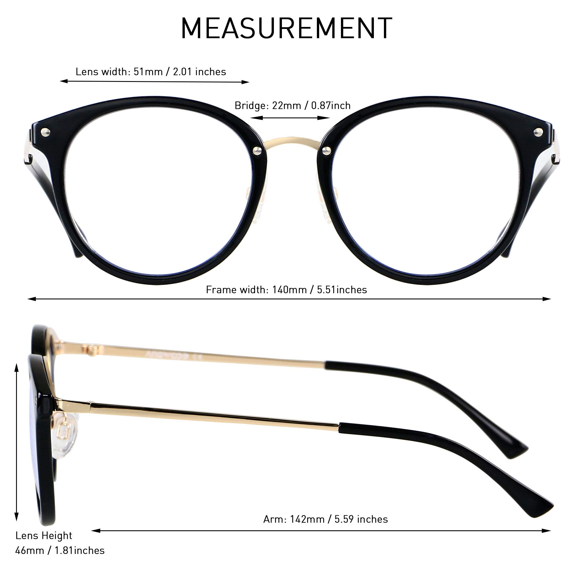 ANDWOOD Oversized Blue Light Blocking Glasses Women Big Round Computer Fake Bluelight Blocker Circle Frame Black