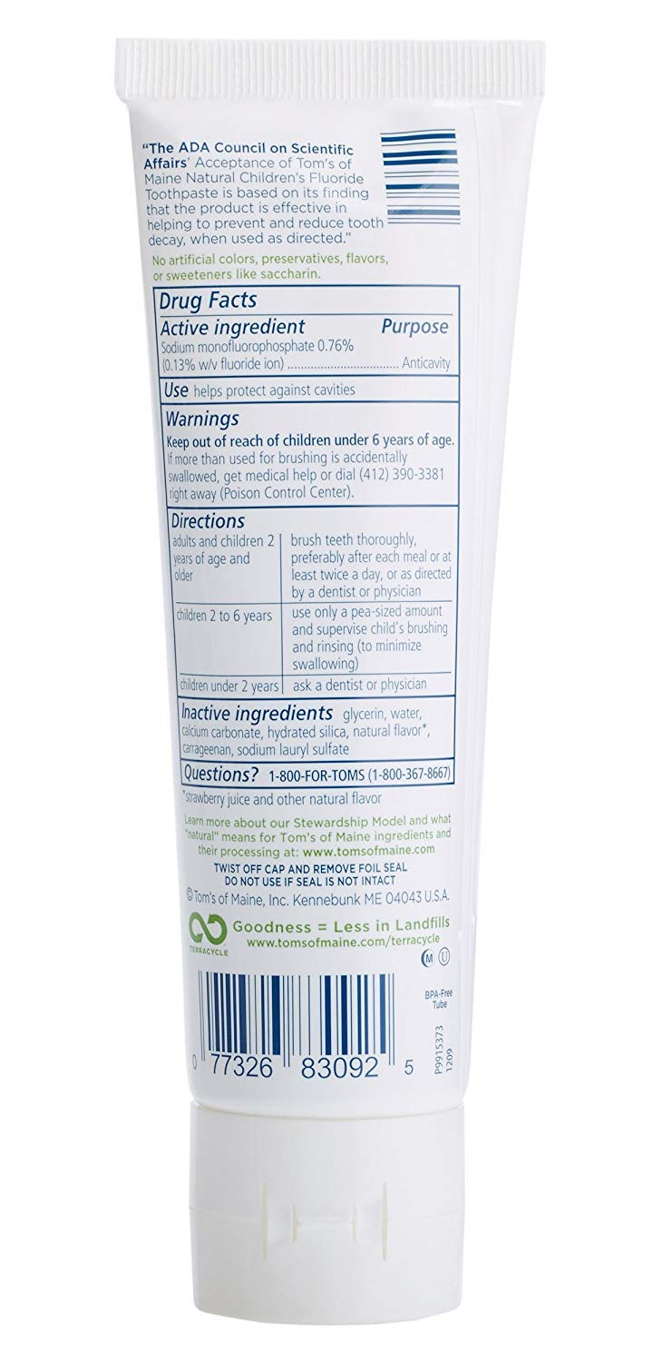 Tom's of Maine Children's Natural Fluoride Toothpaste, Silly Strawberry 4.2 oz (Pack of 6)