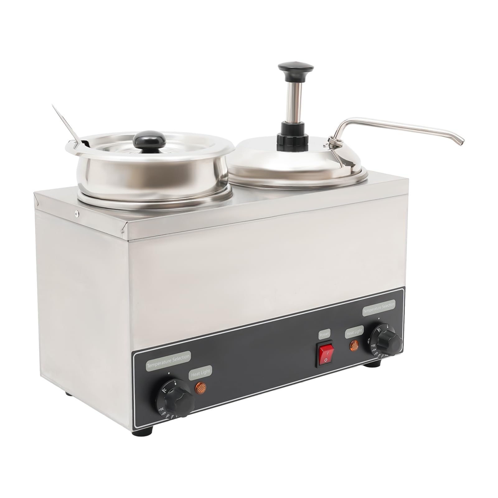 Electric Cheese Warmer with Pump Sauce Warmer Commerical Sauce Dispenser Double Heads Cheese Warmer with Spoon for Nacho Cheese, Hot Fudge, Caramel, Chilli, Butter