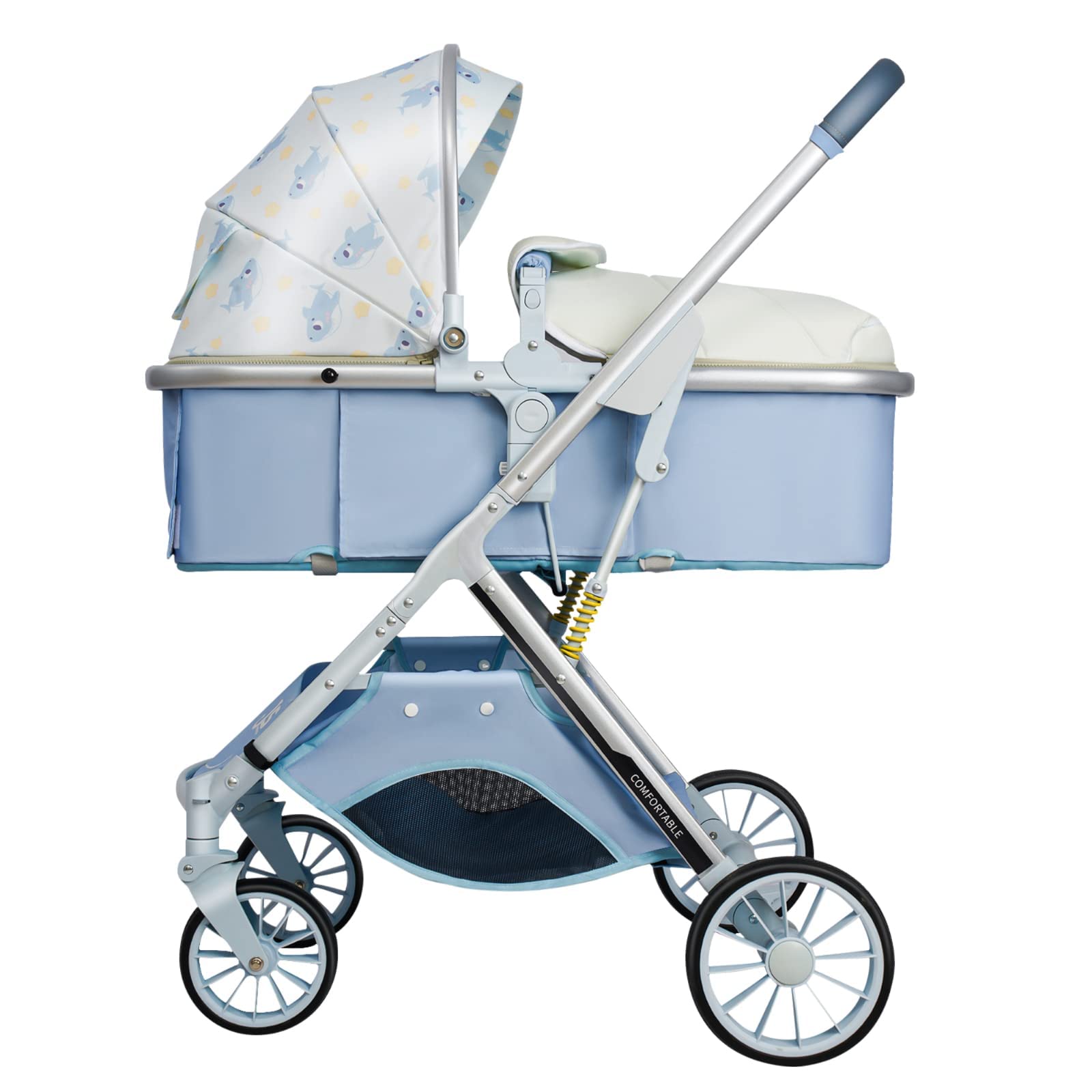 Baby Stroller - 2 in 1 High Landscape Convertible Stroller with Reversible Seat, Foldable Aluminum Alloy Pram Anti-Shock Toddler Pushchair Strollers for 0-36 Months Babies