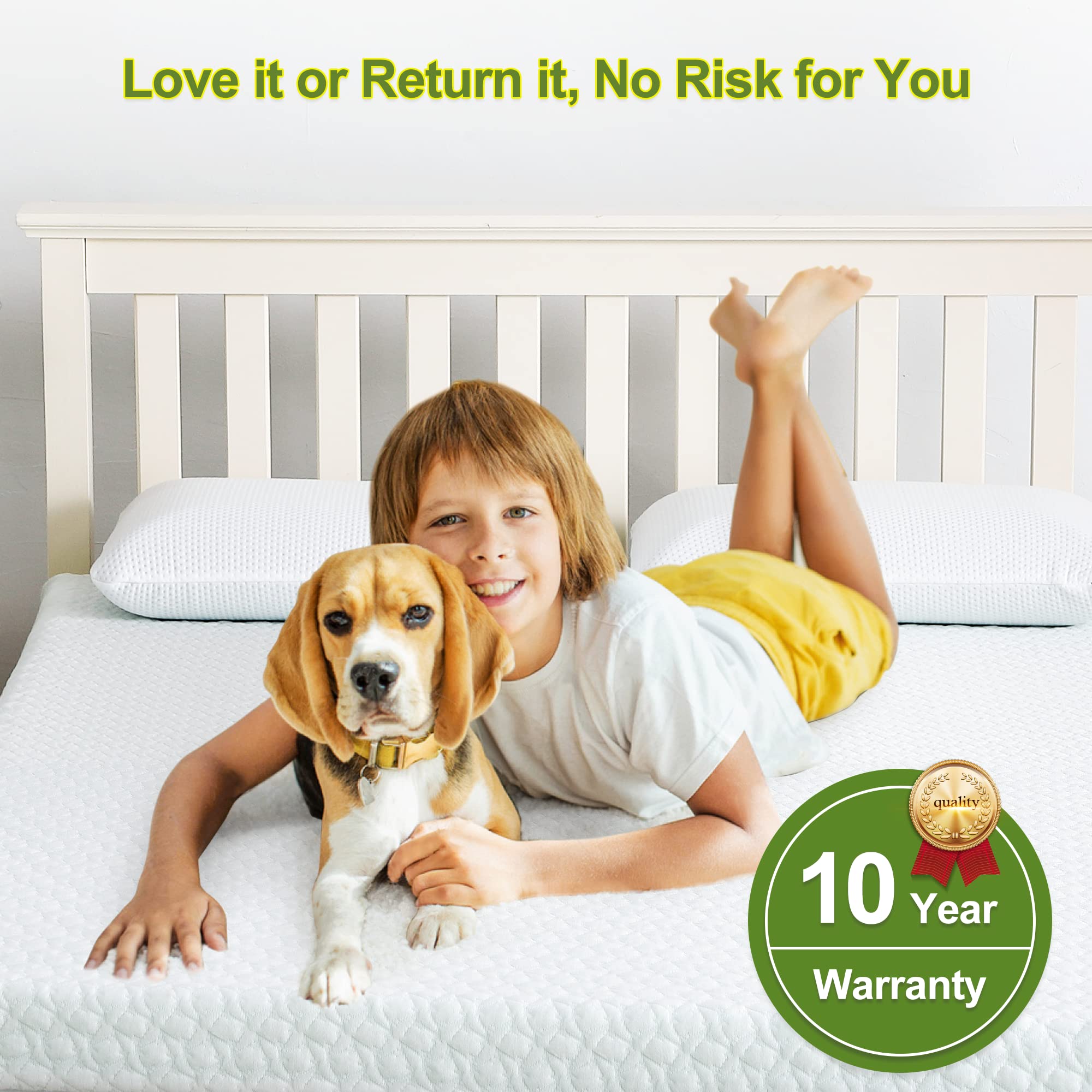 Mattress Topper Full, Homhougo 2 Inch Green Tea Memory Foam Mattress Topper with Zippered Bamboo Cover, Cloud-Like Soft