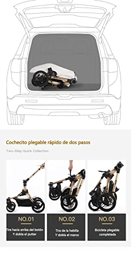 Baby Stroller Baby Carriage PU Leather Pushchair Pram, High Landscape Infant Stroller & Reversible Bassinet Pram, Foldable Newborn Stroller with Adjustable Canopy, Cup Holder, Storage Basket (A-White)