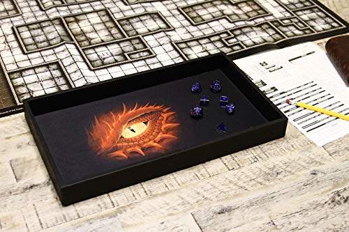 Forged Dice Co. Dice Tray 14" - Reversible Dice Rolling Mat - Compatible with Board Games and Tabletop RPGs Like Dungeons and Dragons Pathfinder Roleplaying Games - Red Dragon Eye