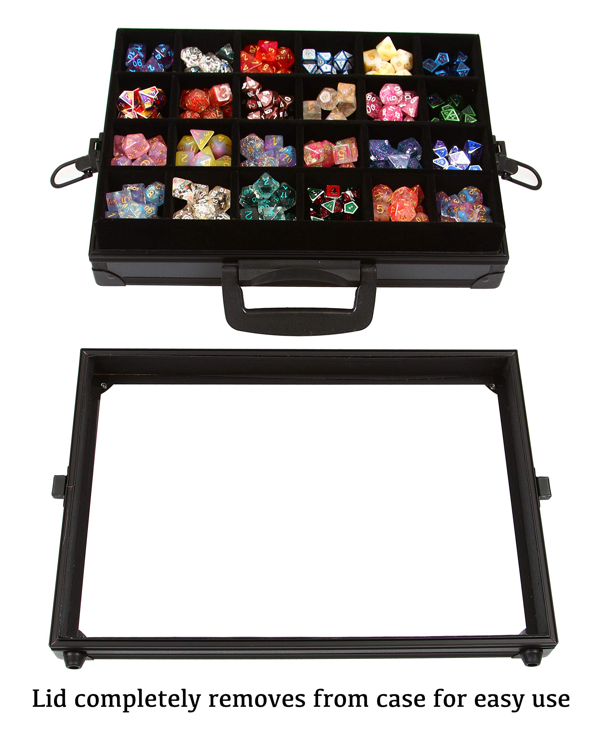 Forged Dice Co. Dice Display Case and Rolling Tray with 3 Removable Divided Dice Trays - Storage Box Holds up to 720 Metal or Plastic Polyhedral Dice Sets - Great for Dice Collectors or RPG D&D Games