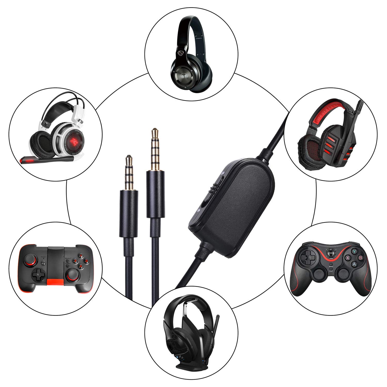 A10 Replacement Cable Inline Mute Volume Control with Clip for Astro Gaming Headset A10/A40 Cord Lead Compatible with Xbox One Play Station 4 PS4 Headphone Audio Extension Cable 6.5 Feet