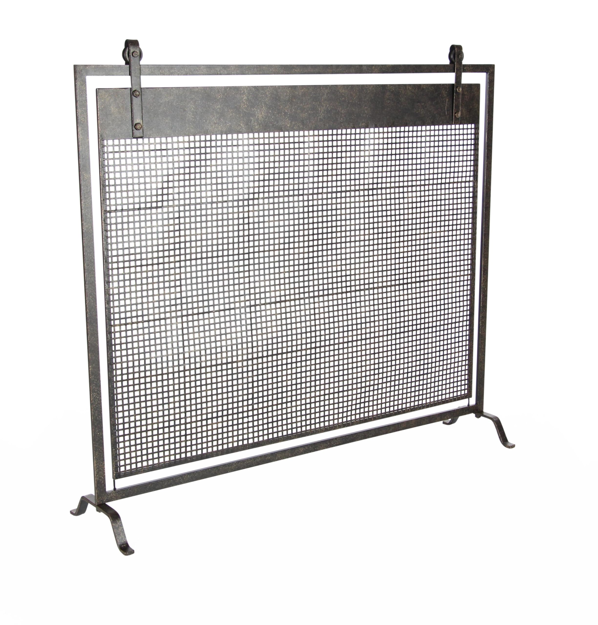 Deco 79 Metal Geometric Fireplace Screen Suspended Grid Single Panel with Bolted Detailing, 38" x 9" x 35", Black
