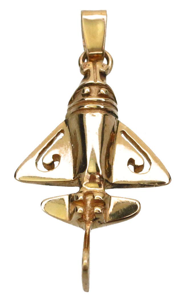 Across The Puddle, Ancient Golden Jet-3 24k Gold Plated .950 Silver 1.1in Pendant with 20in Silver Sterling Chain | Pre-Columbian Quimbaya Flyer | Ancient Astronauts | Original Golden Jets Collection