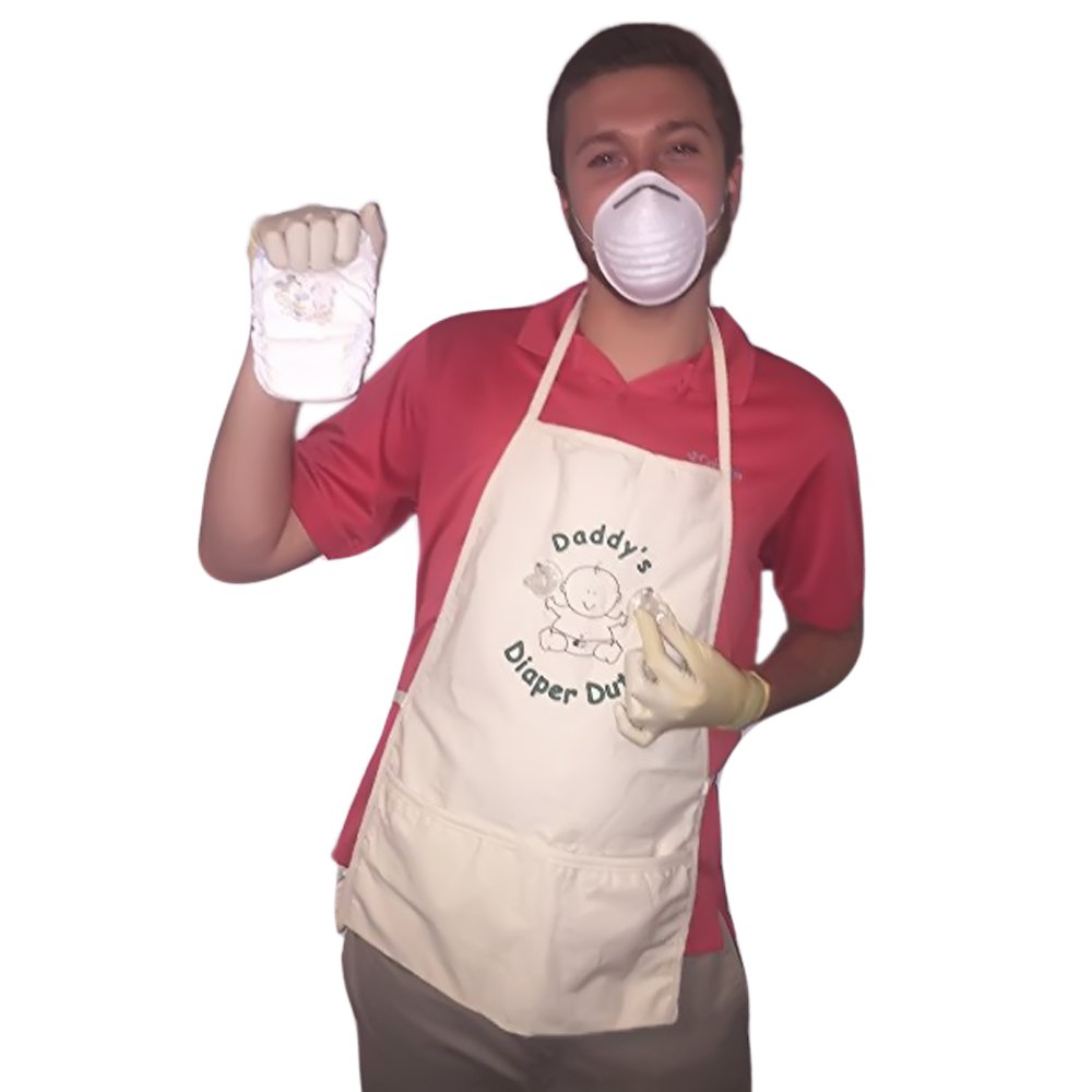 Genius Baby Toys | The ORIGINAL Daddy's Diaper Duty Apron and New Dad Gag Gift with Bottle Nipples, Gloves, Mask, Clothespins