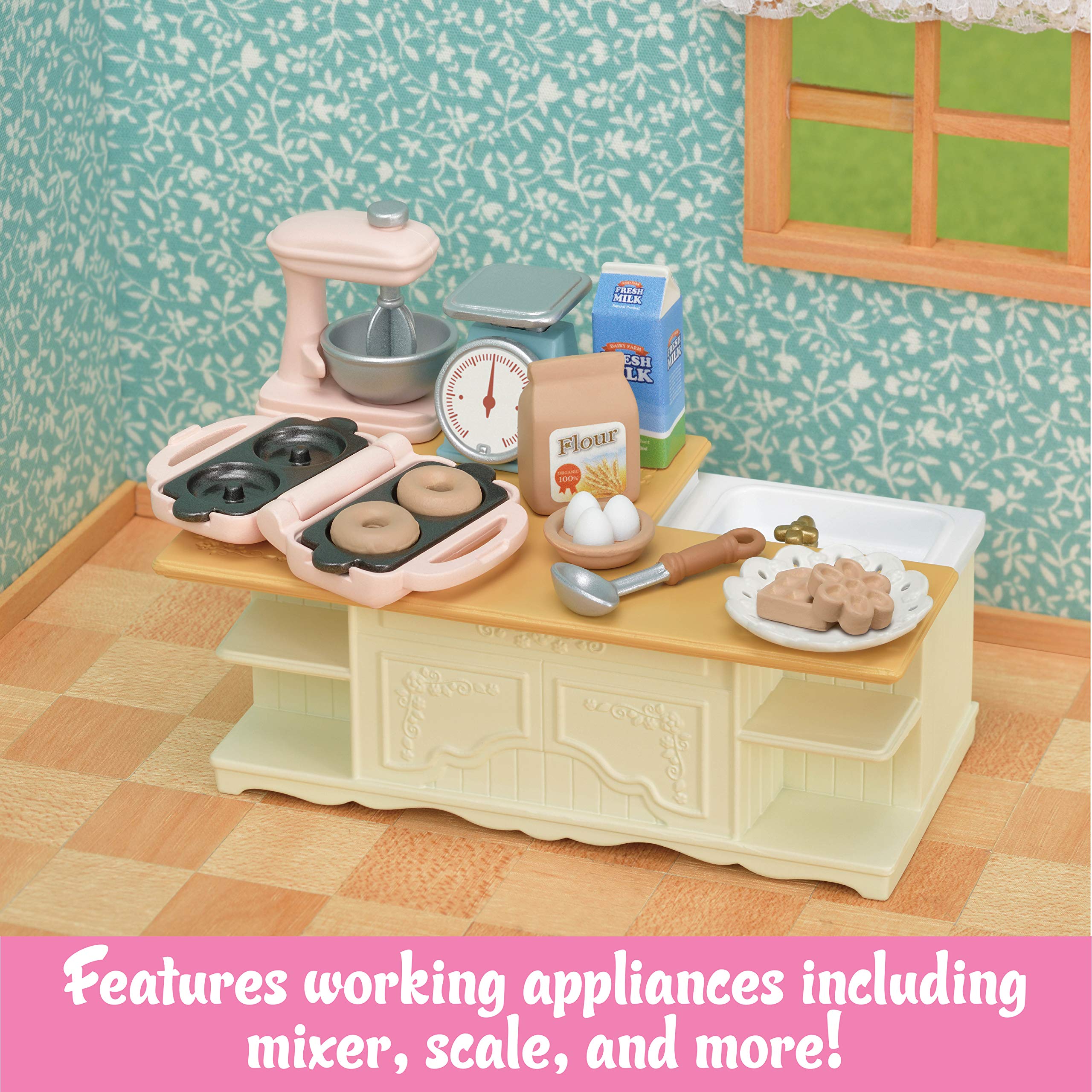Calico Critters Kitchen Island - Toy Dollhouse Furniture and Accesories Set - Enhance Your Dollhouse with a Functional and Interactive Cooking Center