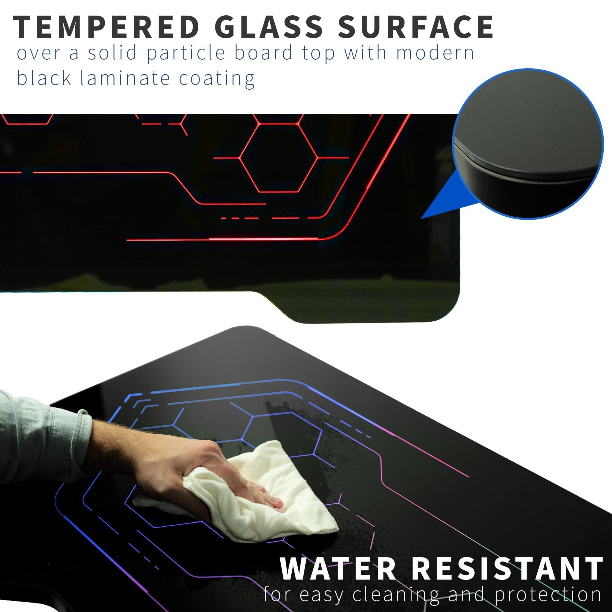 VIVO Universal 48 x 24 inch Solid One-Piece Tempered Glass Gaming Desktop with Breathing RGB Geo-Honeycomb LED Lights for Sit Stand Height Adjustable Desks, Gamer Workstation, Black, DESK-TOP48BG