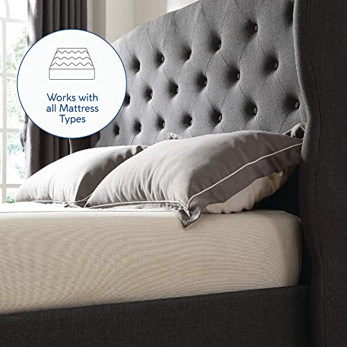 DeCoro Coventry Upholstered Platform Bed | Headboard and Metal Frame with Wood Slat Support | Grey, Queen Size