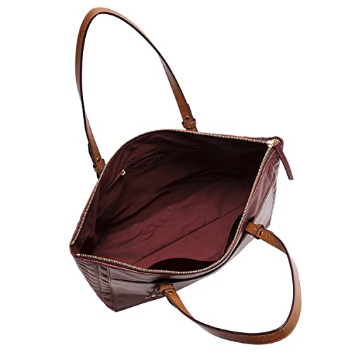 Fossil Women's Rachel Leather Tote Bag Purse Handbag, Wine w/ Quilted Gussets (Model: ZB1652609)