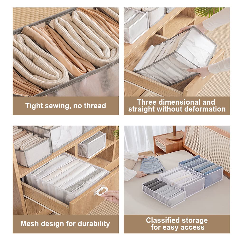 Dongyue 6 Grids Wardrobe Clothes Organizer Jeans Wardrobe Organizer Washable Mesh Kids Drawer Organizer suit for Kid Clothes,Underwear,Socks (White, Small)