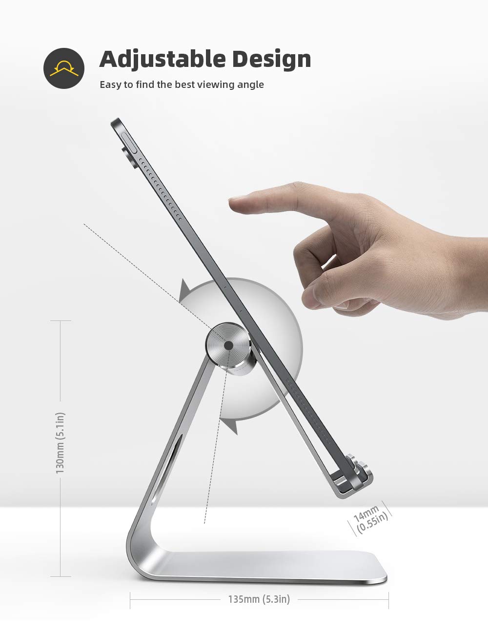 Tablet Stand Adjustable, Lamicall Phone Stand : Desktop Stand Holder Dock Compatible with Phone Xs Max XR, New iPad 2018 Pro 9.7, 10.5, Air Mini 2 3 4, Kindle, Accessories, Tab (4-13 inch) - Silver