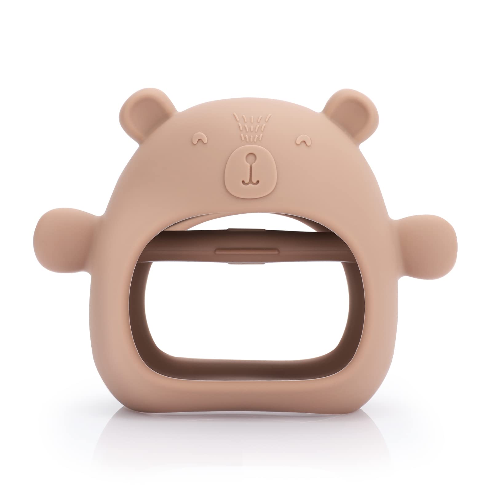 Baby Teether Toy for Infants 3+ Months, Bear BPA Free Anti-Drop Silicone Mitten Teething Toy for Soothing Pain Relief, Silicone Mitten Teether for Sucking Needs (Brown)