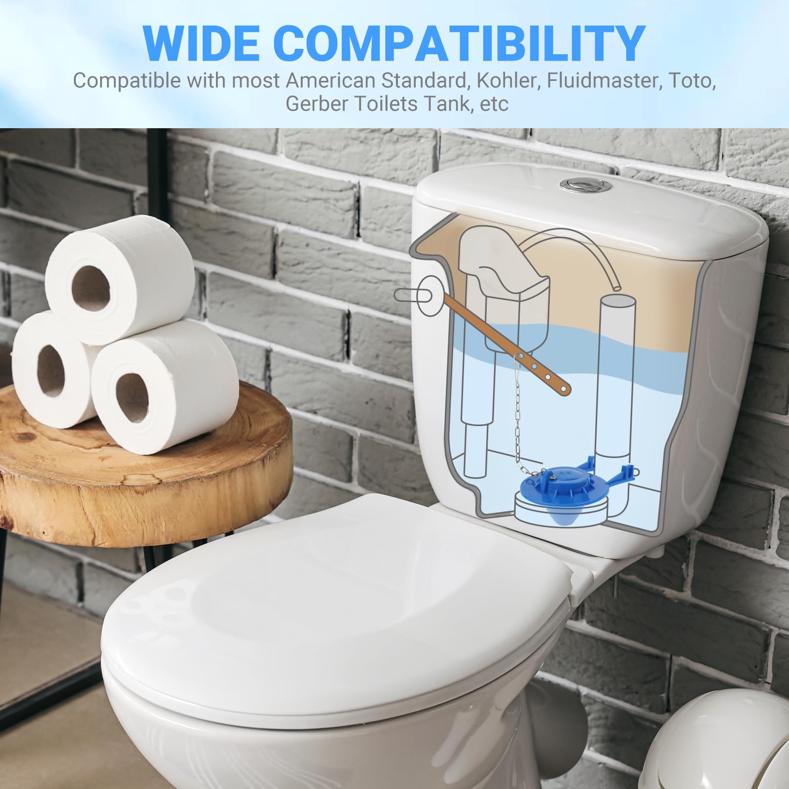 Universal Toilet Flapper Replacement 2 Inch - Compatible with Most American Standard Kohler Fluidmaster Toto Gerber Toilets Tank Water Saving Rubber Flush Valve Flapper with Stainless Chain Blue 1Pack