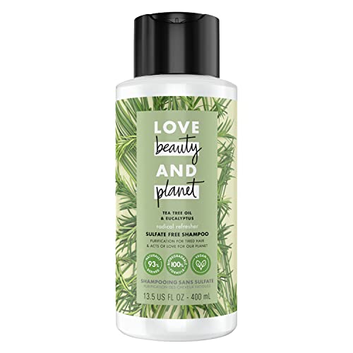 Love Beauty and Planet Radical Refresher 100% Biodegradable Shampoo Detoxifying & Purifying Tea Tree Oil & Eucalyptus Vegan Shampoo 0% Sulfates, Silicones, Parabens, and Dyes 13.5 oz