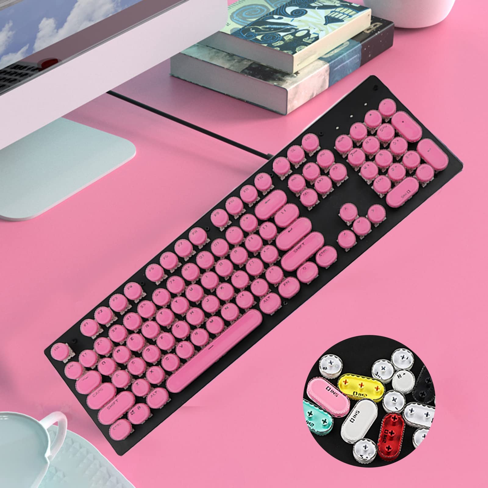 areclern 104 Pcs Keycaps for Cross Axis Gaming Mechanical Keyboard, Non-Slip Round Profile Key Caps Accessories for Office Home White