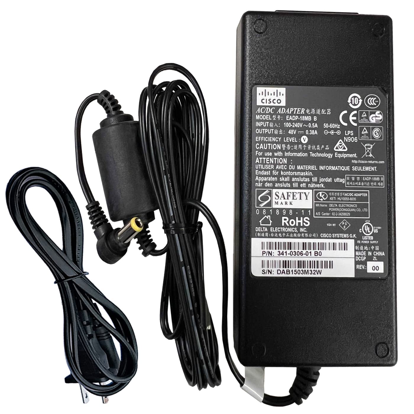 Genuine 48V UL AC/DC Adapter Compatible with Cisco Aironet 1700 2700 3700 3700i AIR-CAP3702I-A-K9 B-K9 R-K9 E-K9 AIR-LAP1142N-A-K9 AIR-CAP1702I-A-K9 B-K9 AIR-CAP2702I-A-K9 LAP1142 Access Point Power