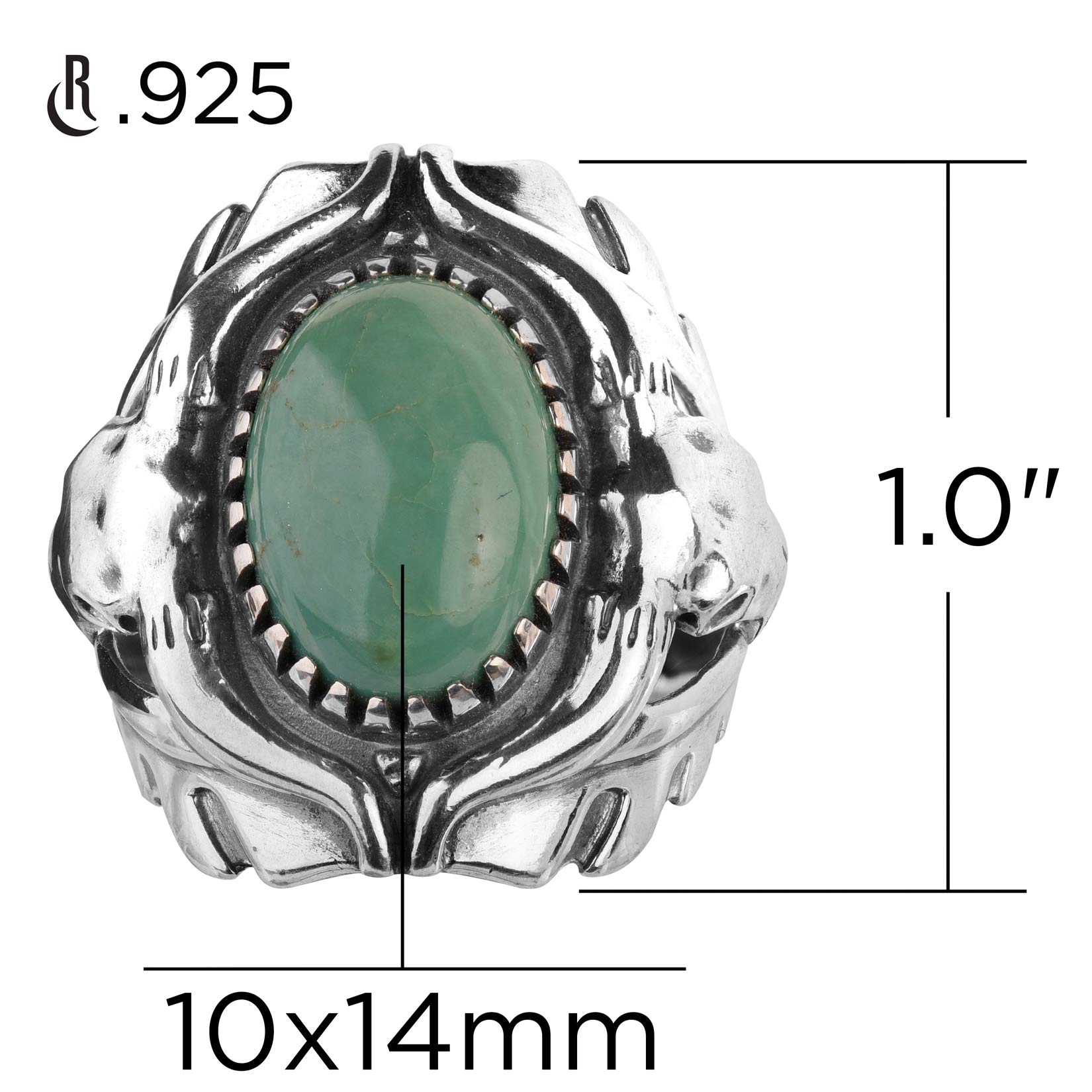 American West Sterling Silver Green Turquoise Gemstone Longhorn Ring Size 8