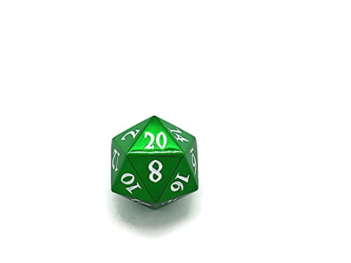 Green Metal D20 F Dice Critical Fail F 20 Sided Die Set DND Silver Chrome Color Number for Role Playing Game Dungeons and Dragons D&D Pathfinder Shadowrun and Math Teaching