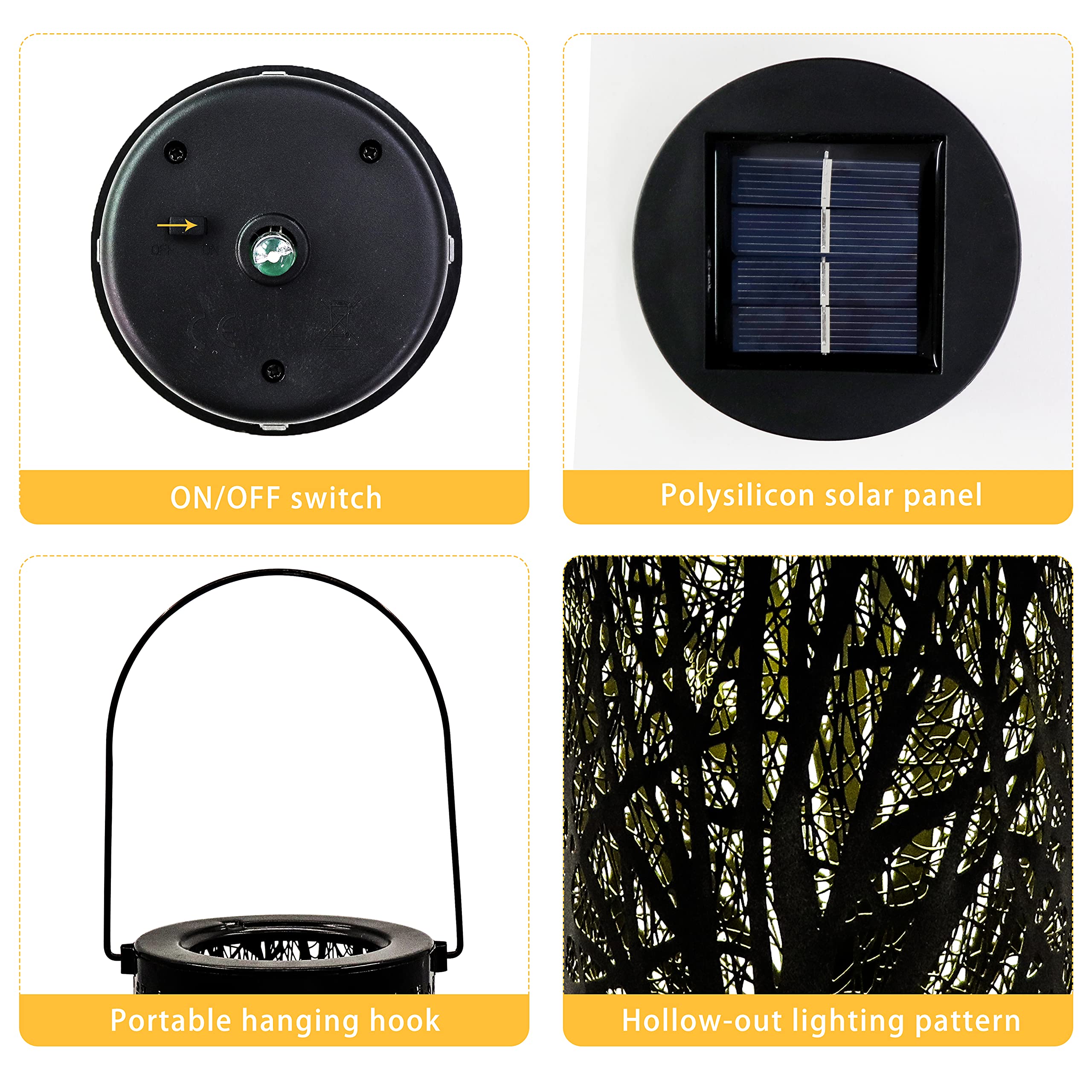 Fovasen Hanging Solar LED Candle Lanterns, Farmhouse Retro Metal Table Lanterns Rounded Decorative Outdoor Lights Waterproof Solar Lamp with Handle for Garden, Patio,Porch,Yard,Fireplace and Tabletop