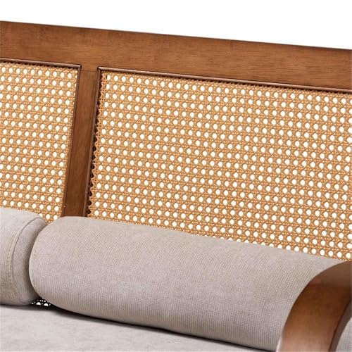 Baxton Studio Sage Modern Japandi Light Grey Fabric and Walnut Brown Finished Wood Loveseat with Woven Rattan
