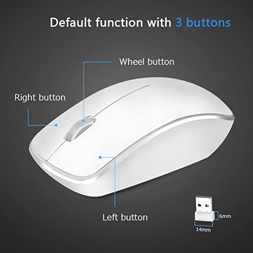 areclern Portable Wireless Mouse Ergonomic Rechargeable Silent with Receiver Mice Gaming Mouse Computer Accessories for Laptop PC White