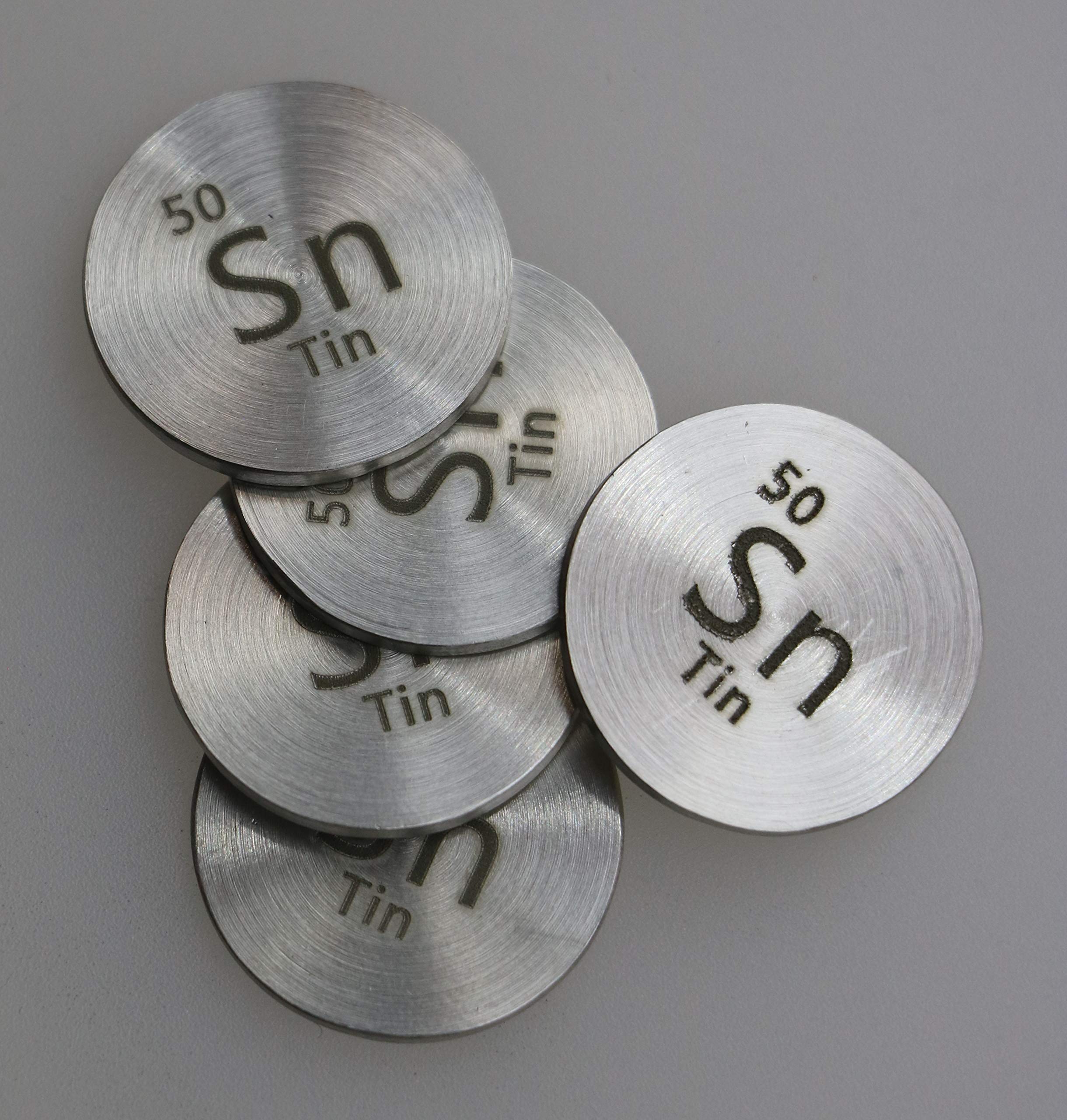 Tin (Sn) 24.26mm Metal Disc 99.9% Pure for Collection or Experiments
