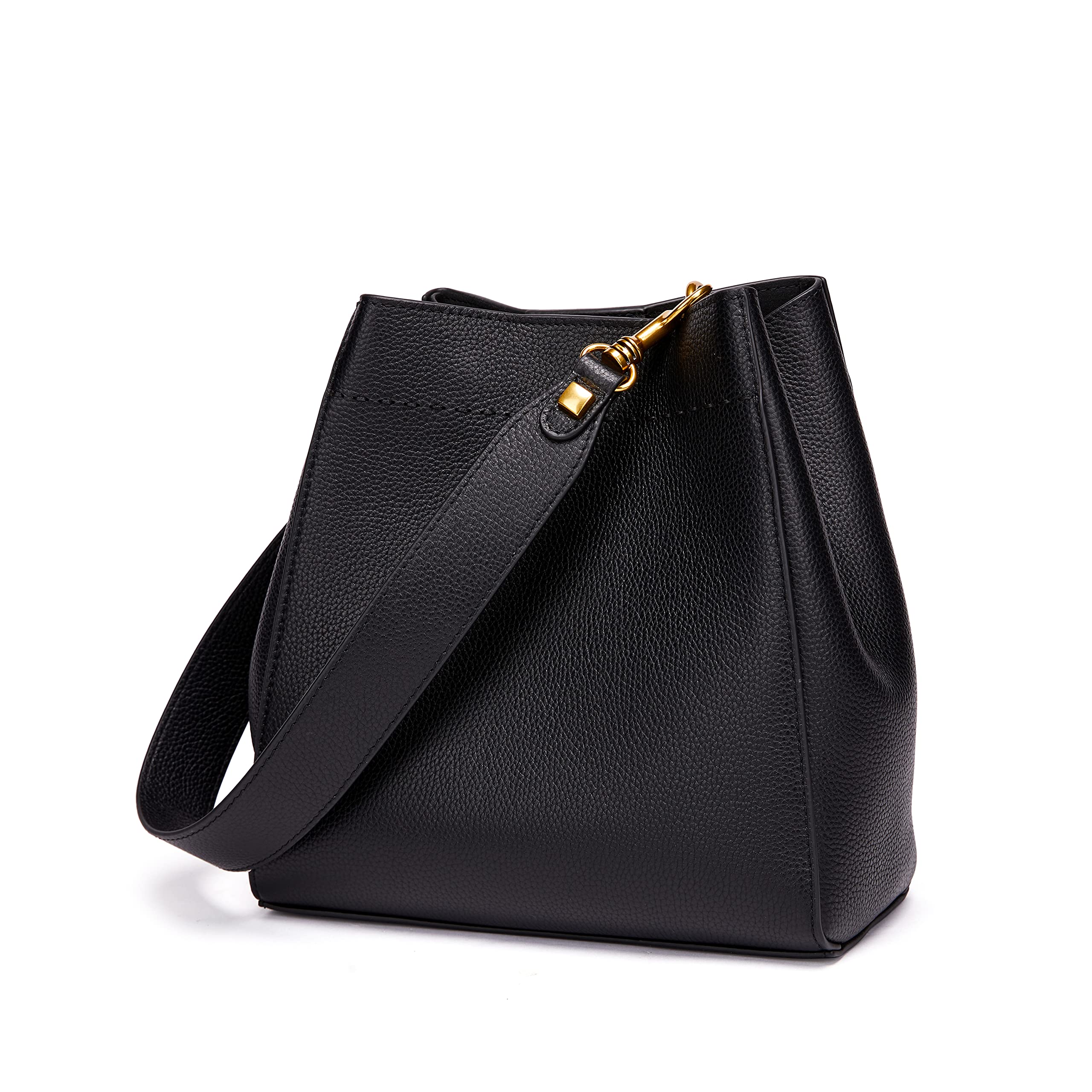 DORIS&JACKY Leather Bucket Tote Bag For Women Medium Hobo Shoulder Purse And Handbags (1-Black)