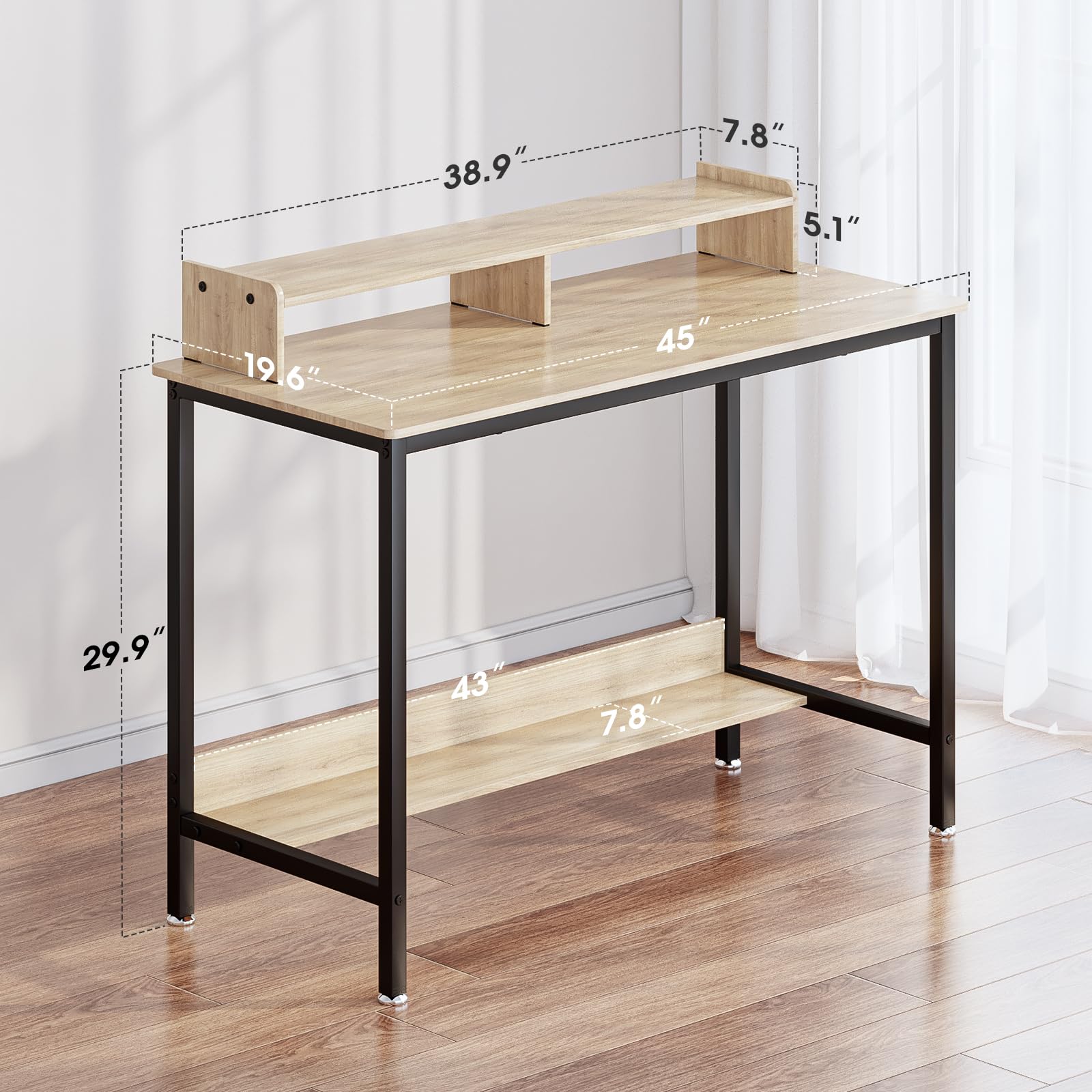 GZSHIYITECH 45" Home Office Desk with Monitor Stand, Can Place 2 Monitors, Can be Used as a Game Desk or Computer Desk ,Modern Design Corner Desk (Ash)