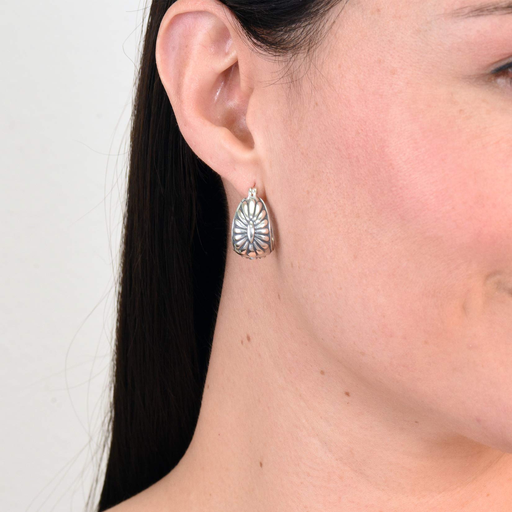 American West Sterling Concha Hoop Earrings
