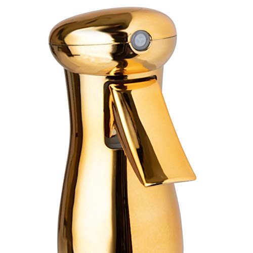 Salon Style Hair Spray Bottle (10oz) Patent β 360 Ultra Fine Water - Continuous Aerosol Free Trigger Mist Sprayer Bottle by Beautify Beauties (Gold)