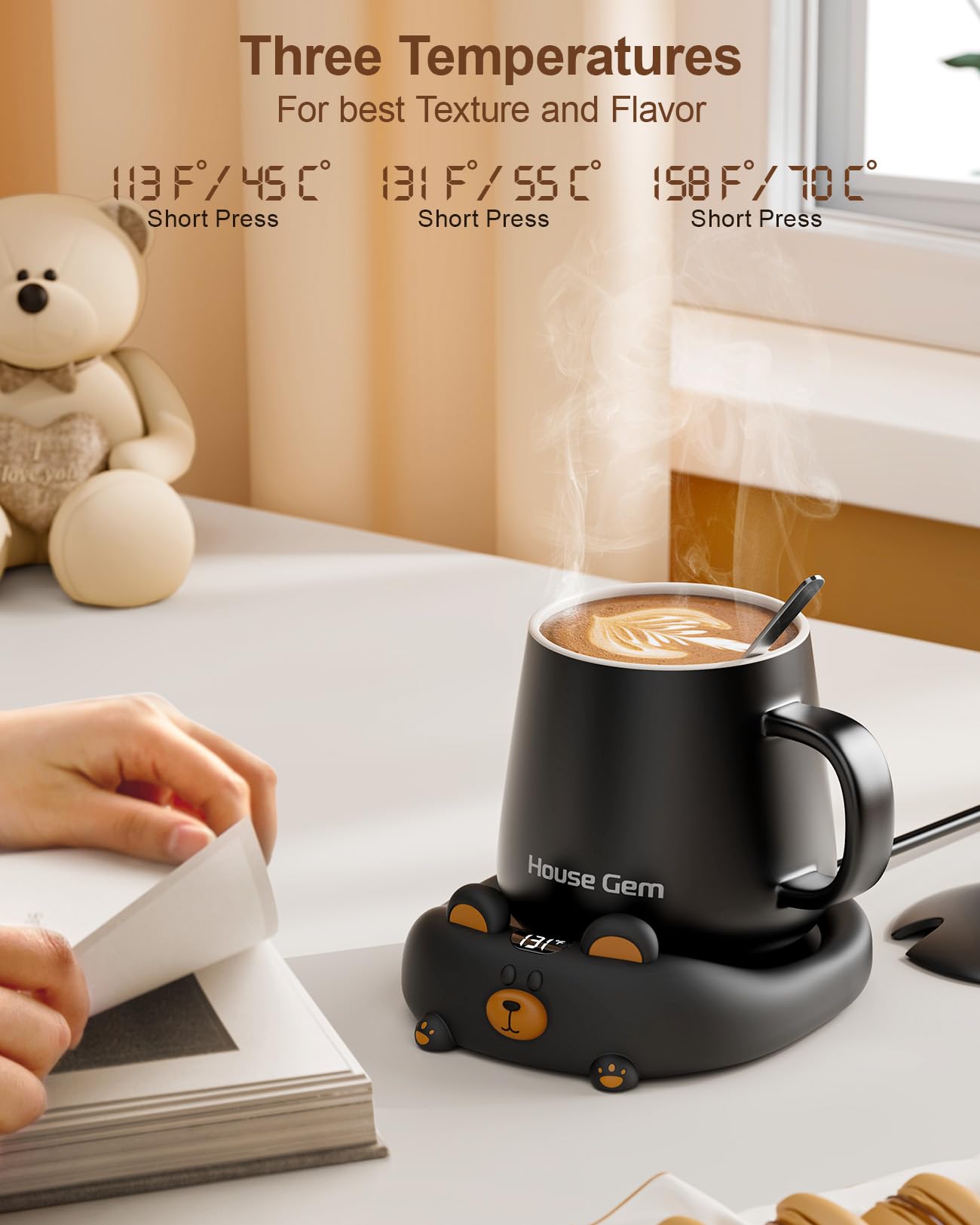 House Gem Coffee Mug Warmer for Desk, Electric Candle Warmer Plate, Desk Accessories with Auto Shut Off Timer (Black Brown)