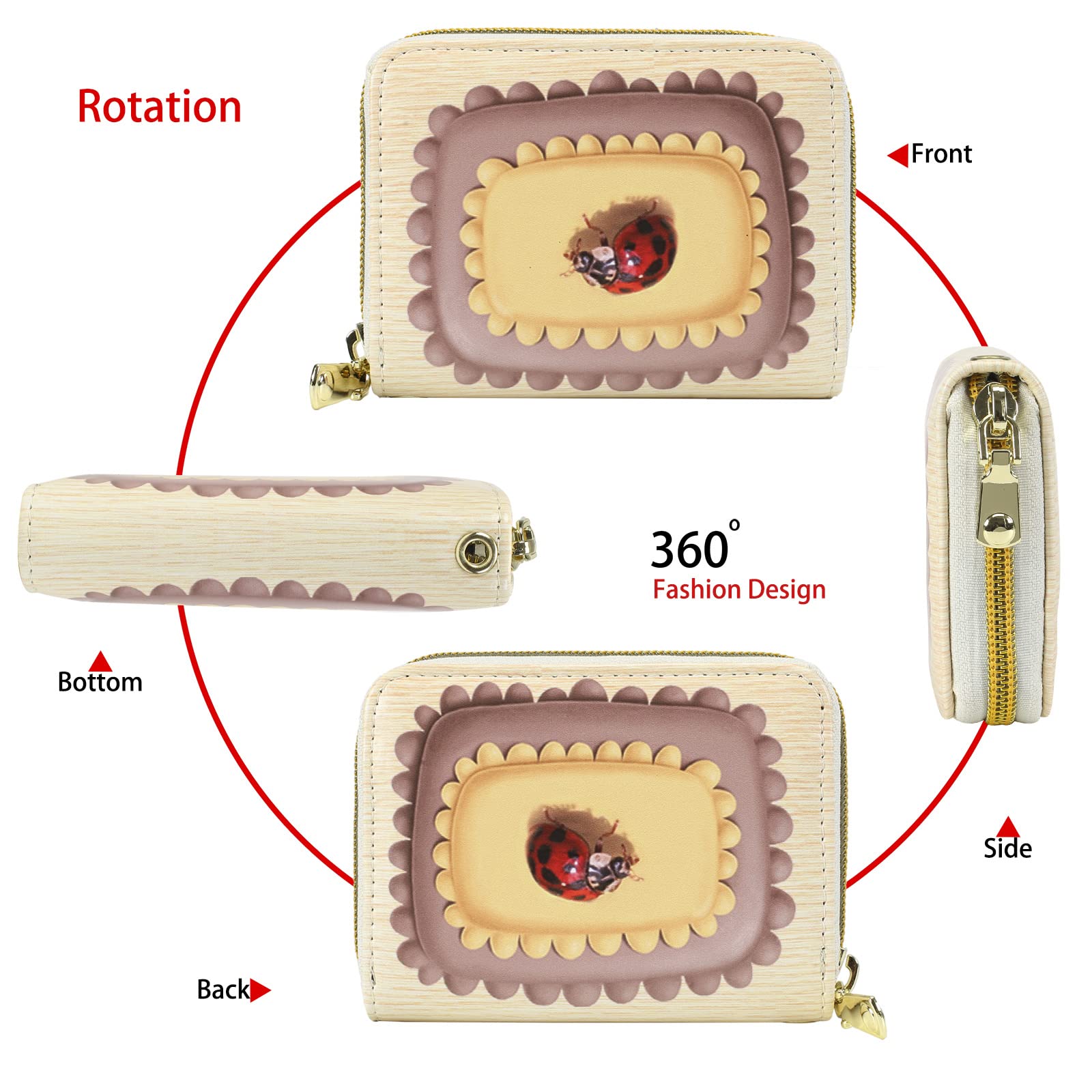 ENYISDAN RFID Blocking Leather Womens Wallet with Credit Card Case Zipper Pocket Small Credit Card Wallet Organizer Travel (Nebula)(Ladybug Pack Product Features.)