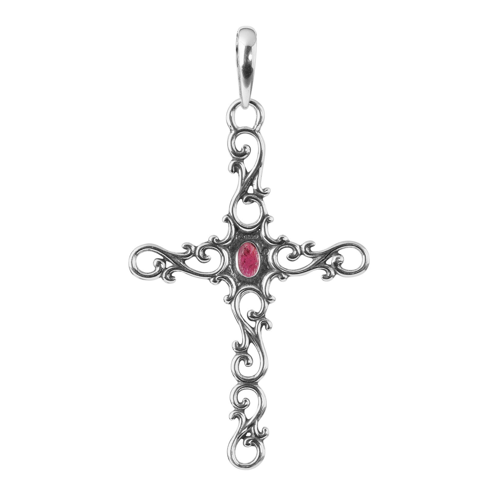 American West Sterling Garnet Gemstone Filigree Cross Pendant