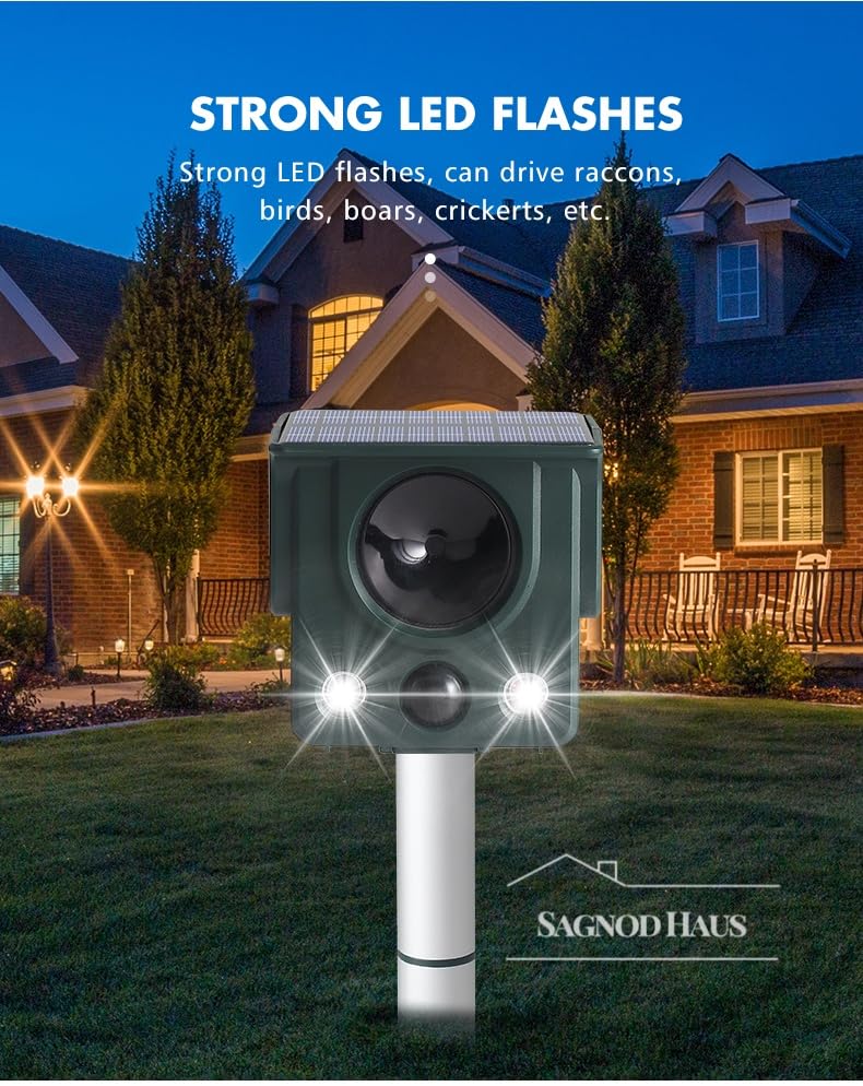 Animal Repellent Outdoor,Ultrasonic Pest Repeller with Motion, Light Sensor and Sound for Cat/Birds/Deer/Skunk/Rat/Squirrel. Deterrent Devices for Yard, Garden, Farm or Patio