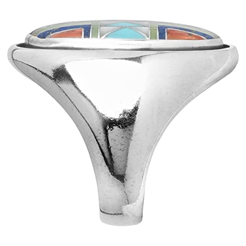American West Sterling Silver Women's Ring Oval Multi Gemstone Design Size 9