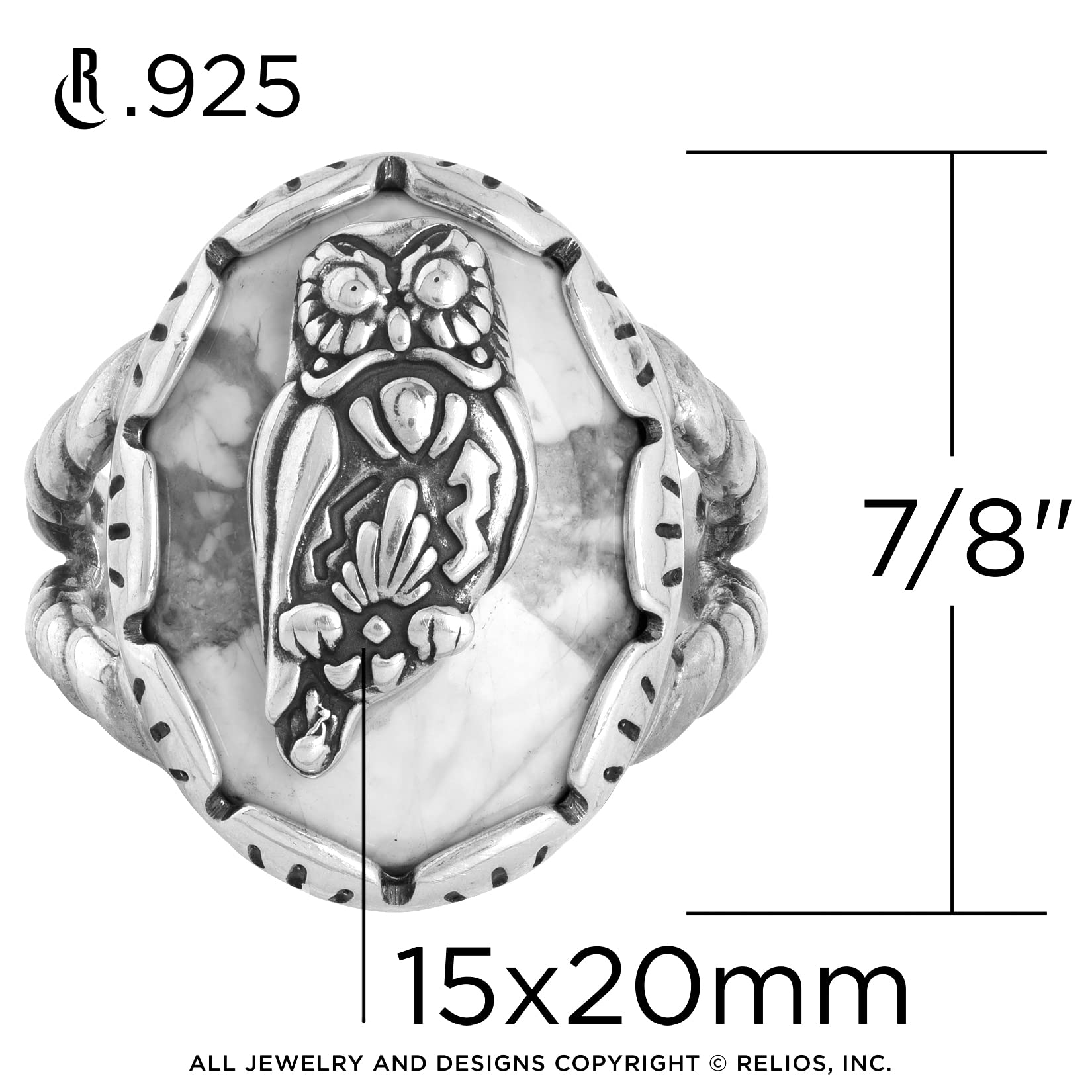 American West Sterling Silver Women's Ring White Howlite Gemstone Owl Design Size 8