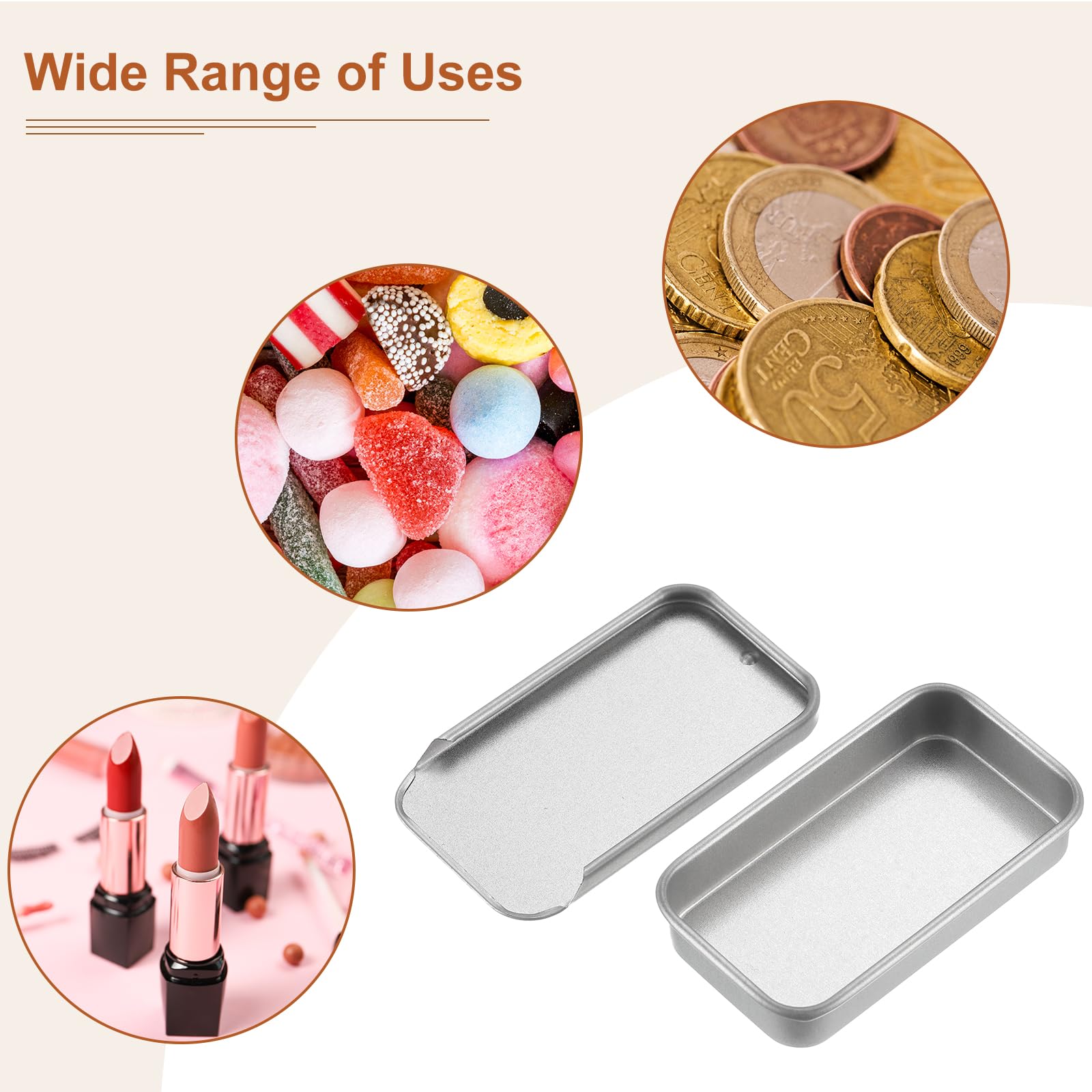 uxcell Metal Tin Box Containers, 6Pcs 2.4x1.3x0.4 Inch Silver Mini Portable Metal Slide Top Tin Containers for Jewelry Crafts