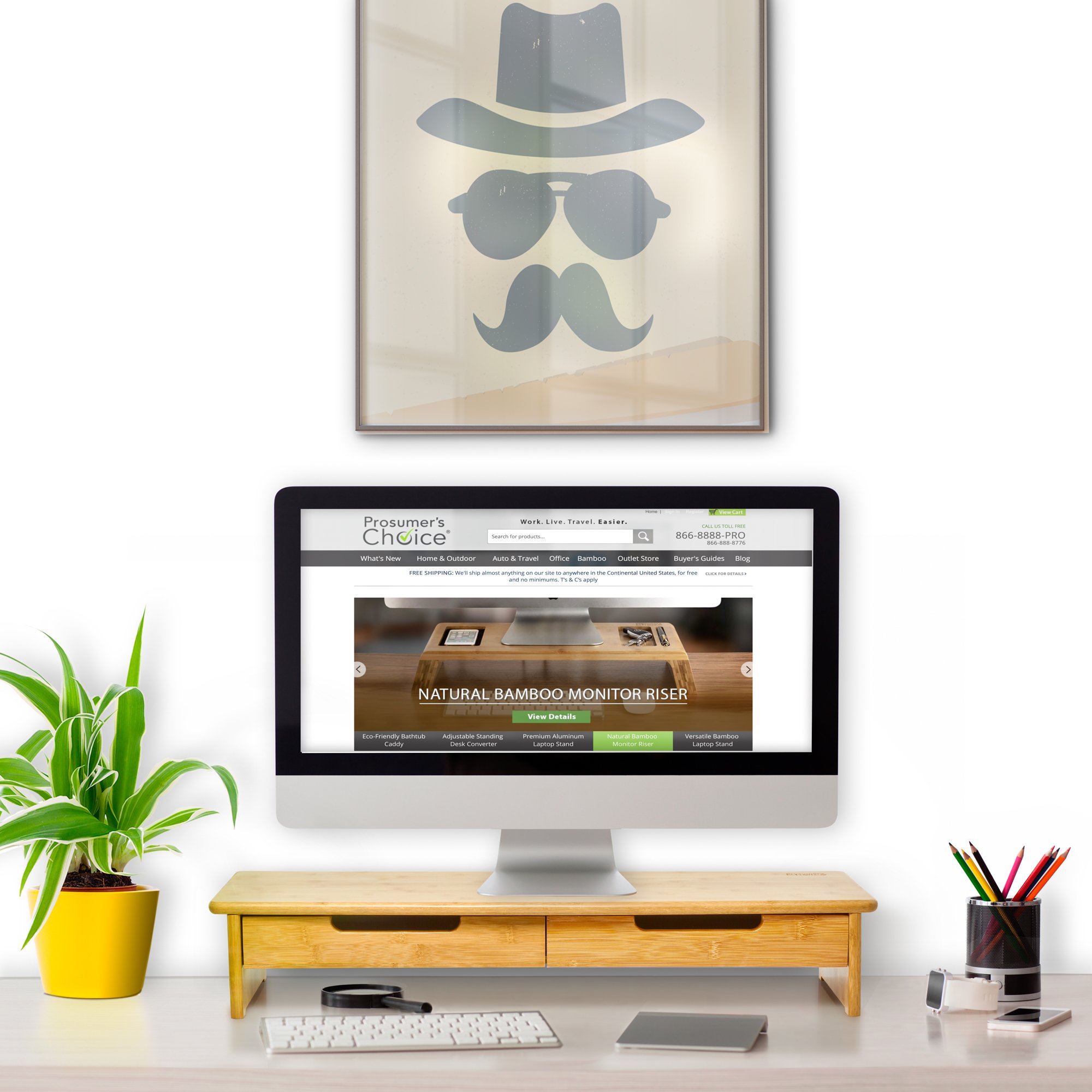 Prosumer's Choice Bamboo TV/Monitor Stand and Riser with 2 Pull-Out Drawers – Extra Long 30” | Rectangle Laptop/TV Riser Computer Stand | Media Console, Entertainment Center for Living Room Bedroom