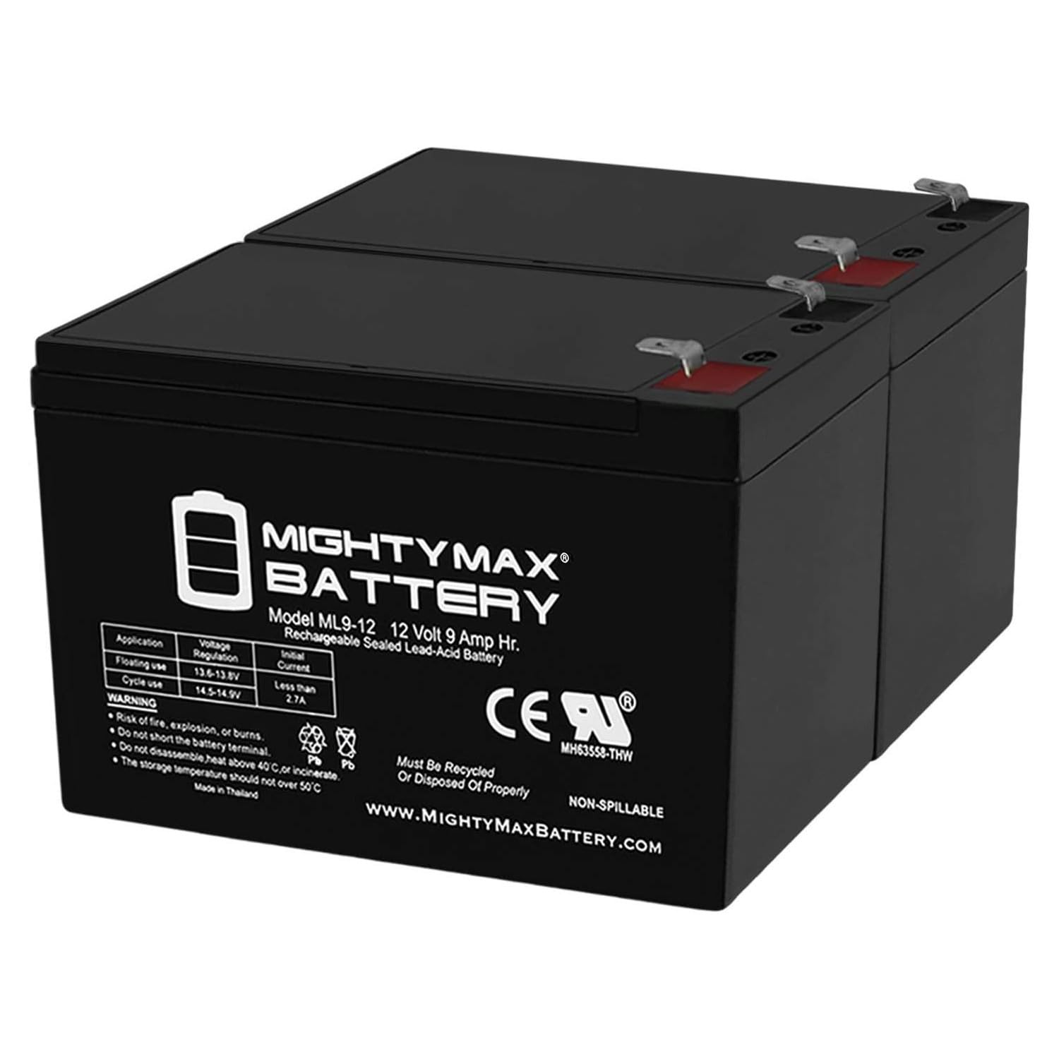 Mighty Max Battery 12V 9Ah SLA Battery Replacement for Razor Dirt Quad Mini-ATV - 2 Pack