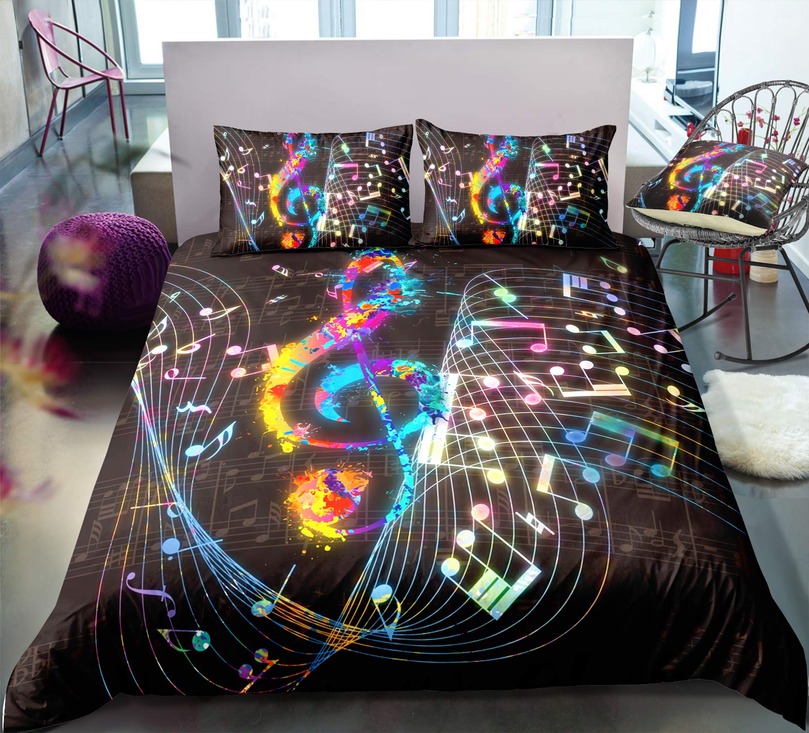 BBchose 3D Bedding Set Girl Dazzle Music Home Textiles Bedclothes Duvet Cover Sets 1 Duvet Cover with 1 Pillowcase (Twin)